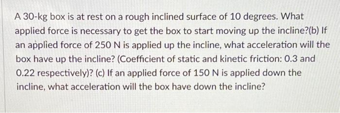 Solved A 30-kg box is at rest on a rough inclined surface of | Chegg.com