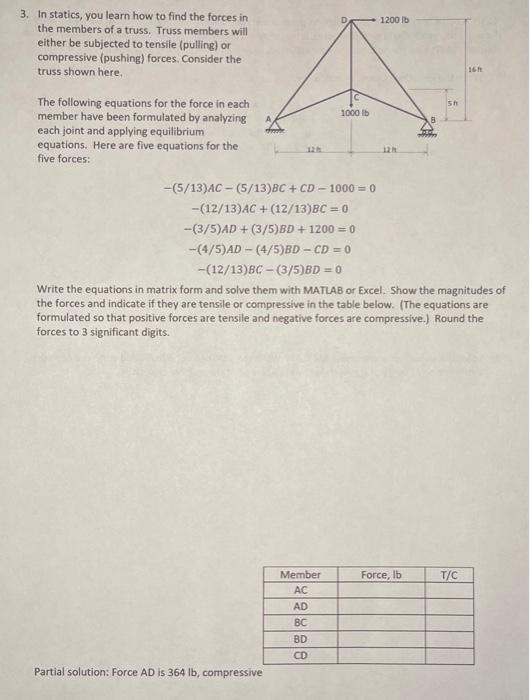 Solved 3. In statics, you learn how to find the forces in | Chegg.com