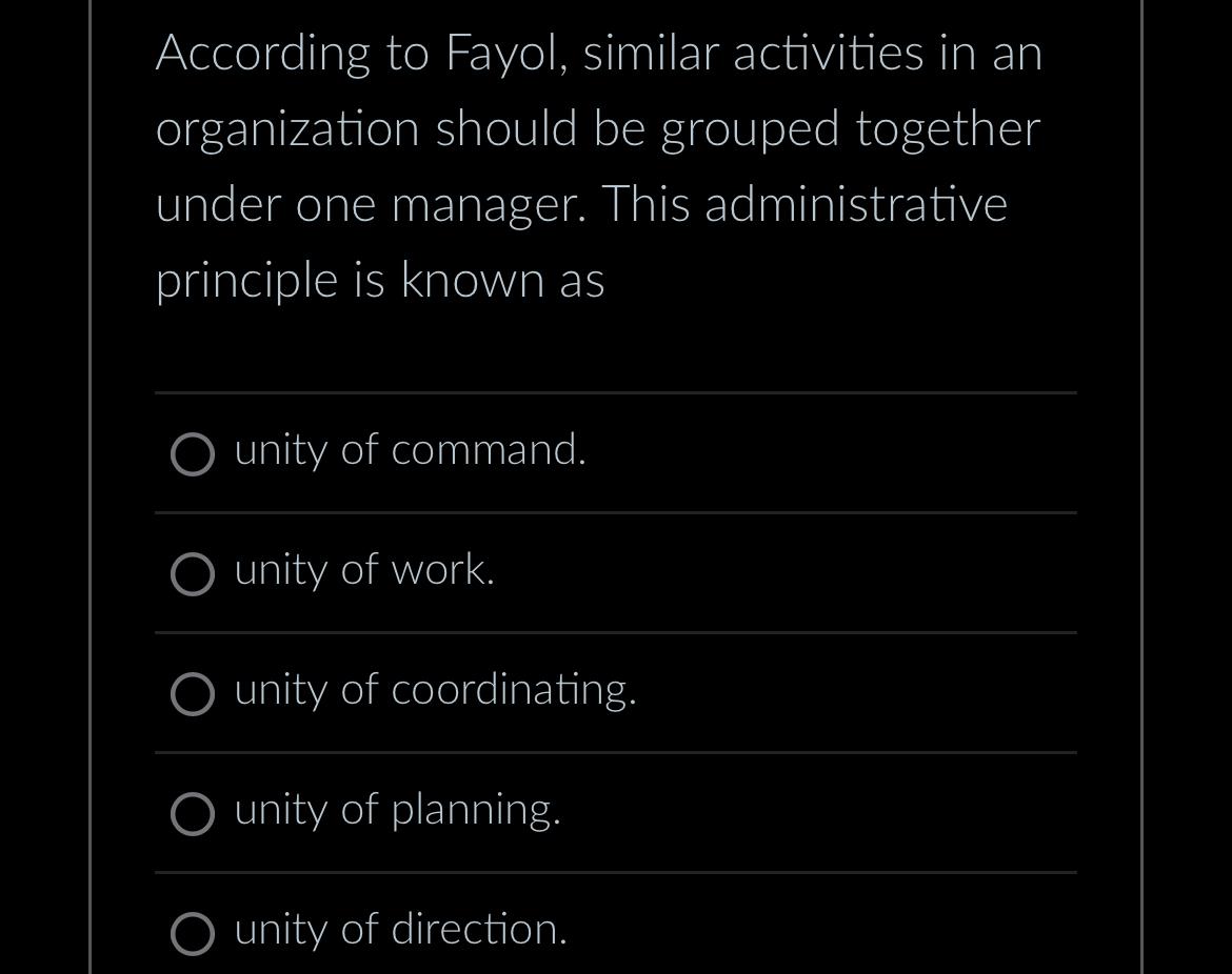 Solved According to Fayol, similar activities in an | Chegg.com