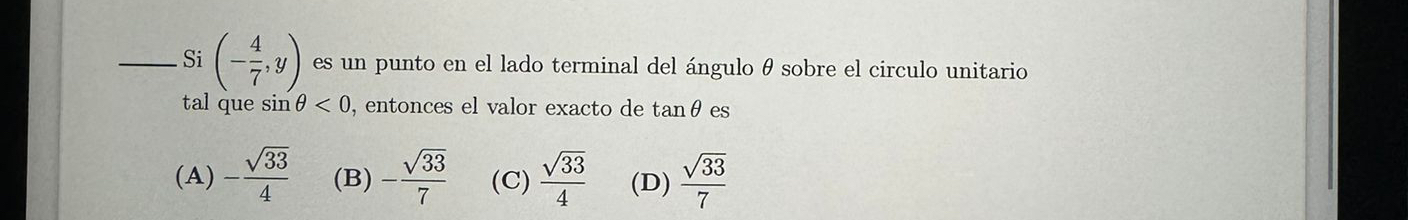 Solved q, ﻿Si (-47,y) ﻿es un punto en el lado terminal del | Chegg.com