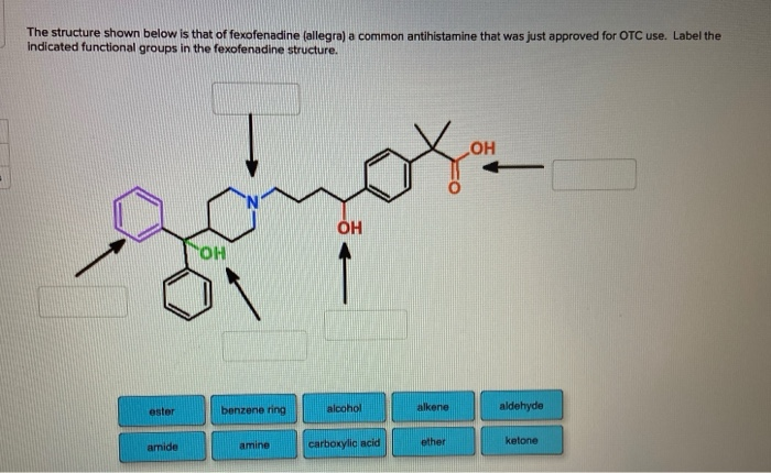 Solved The structure shown below is that of fexofenadine | Chegg.com