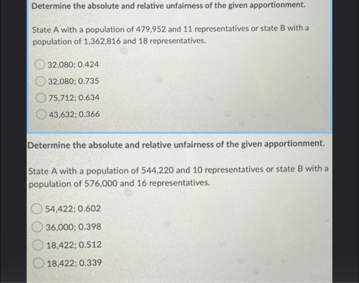 Solved Determine the absolute and relative unfairness of the | Chegg.com