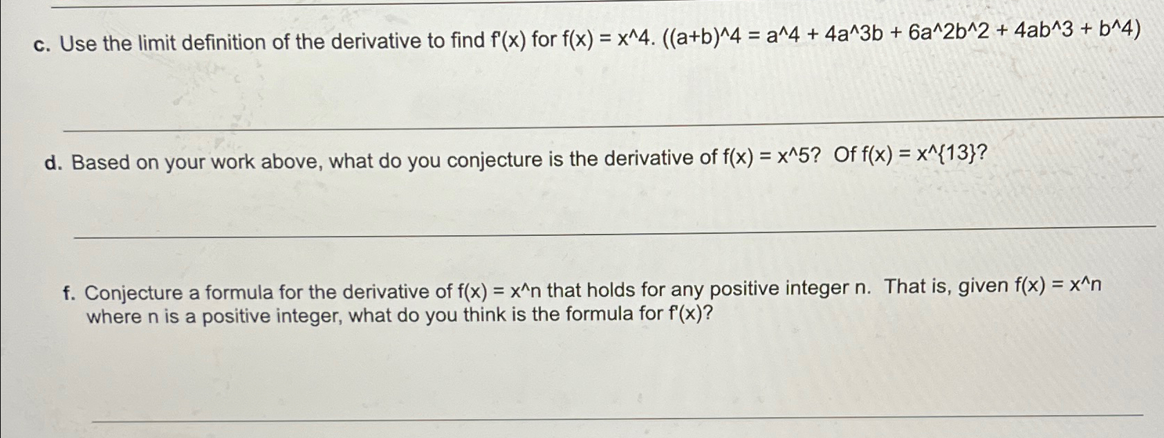 Solved c. ﻿Use the limit definition of the derivative to | Chegg.com