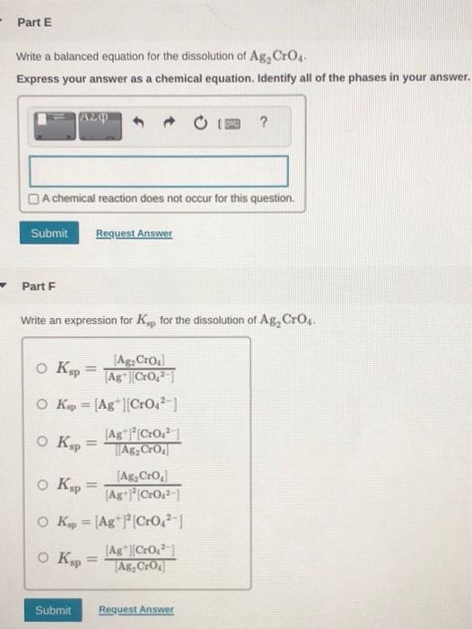 Solved Part E Write a balanced equation for the dissolution | Chegg.com