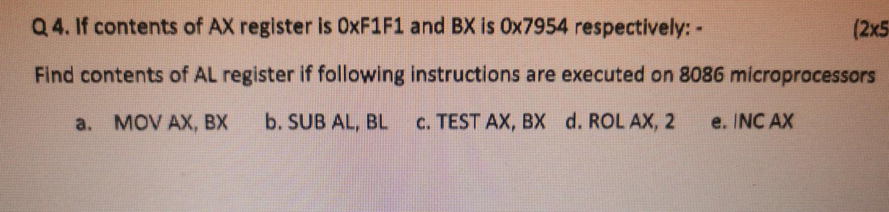 Solved Q4. If contents of AX register is OxF1F1 and BX is | Chegg.com