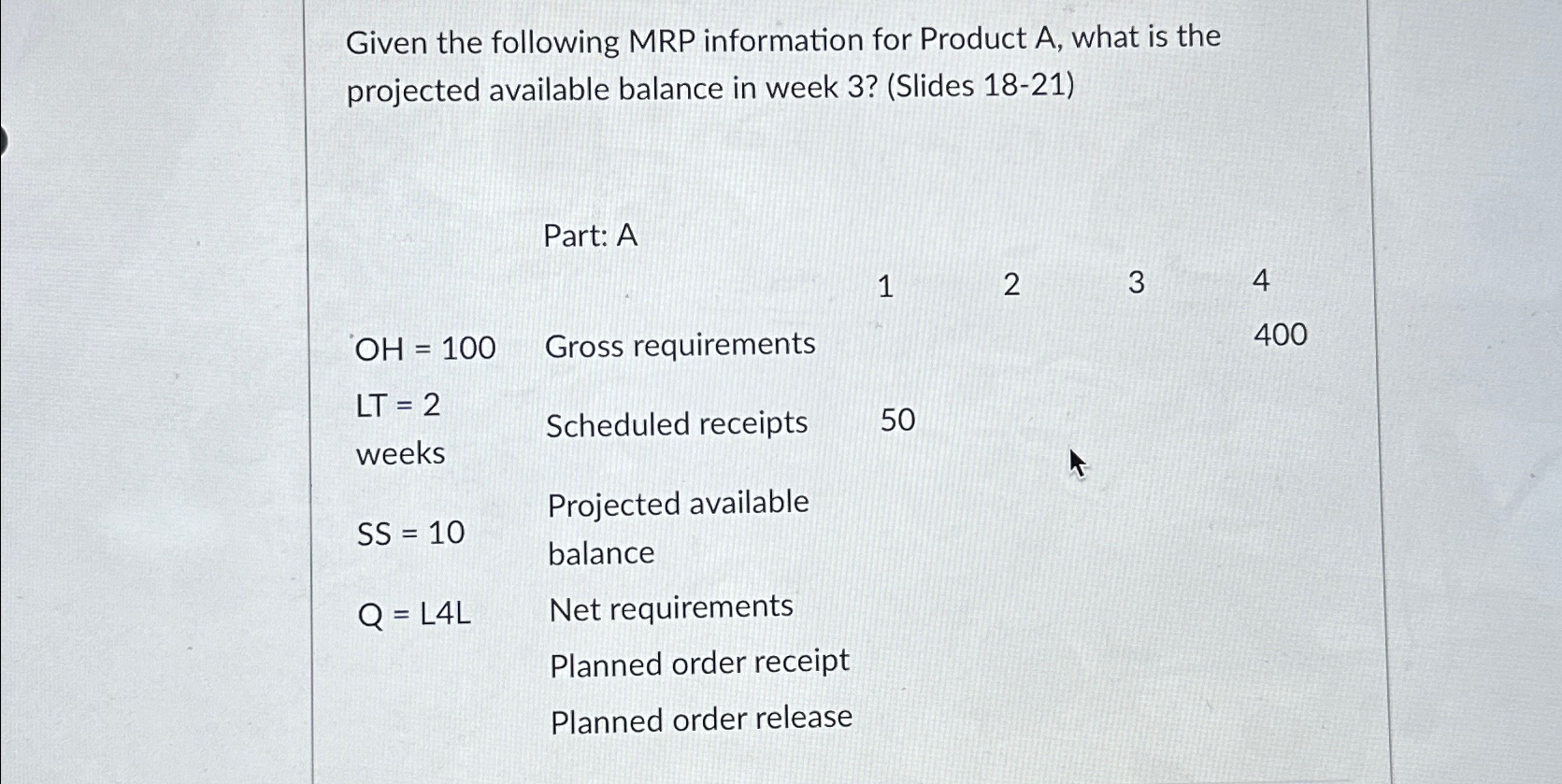 Solved Given the following MRP information for Product A, | Chegg.com