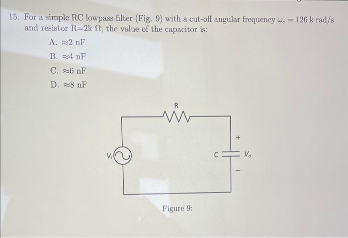 Solved 5. For a simple RC lowpass filter (Fig. 9) with a | Chegg.com