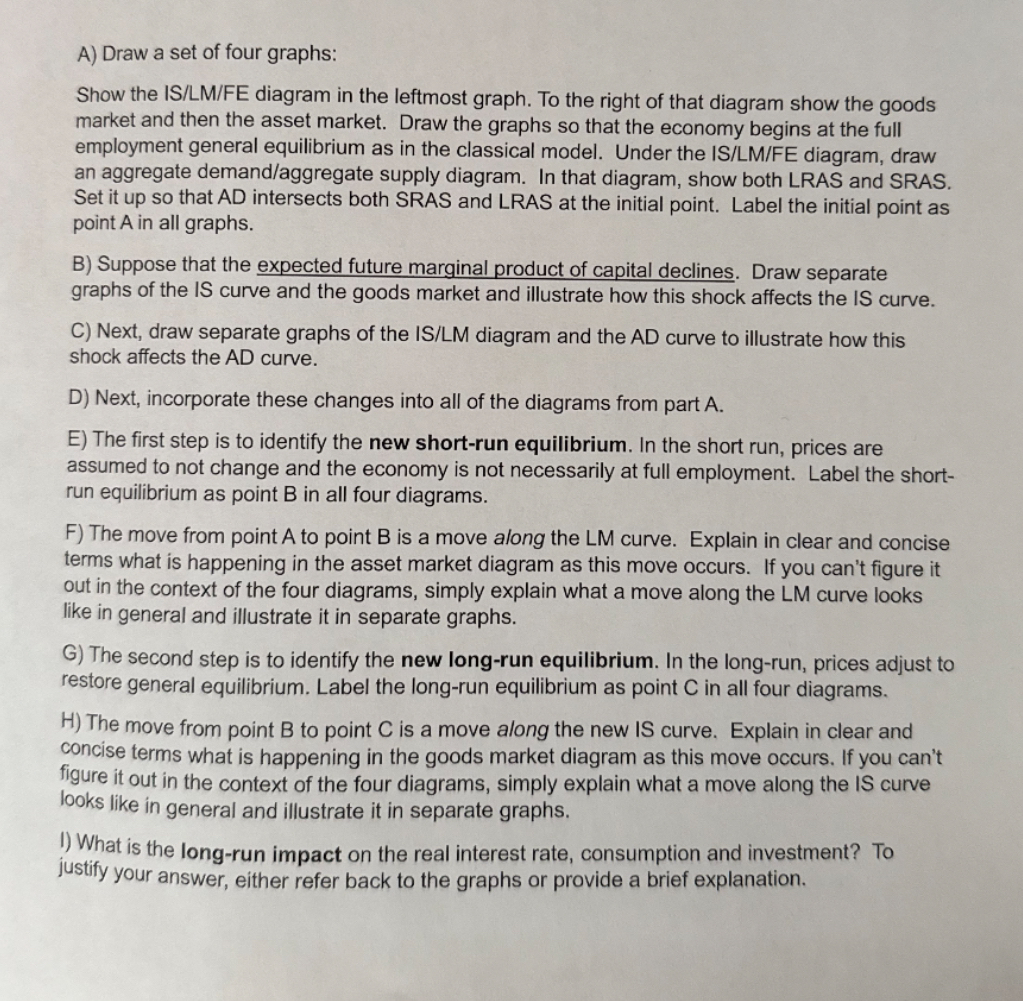 Solved A) ﻿Draw a set of four graphs:Show the IS/LM/FE | Chegg.com