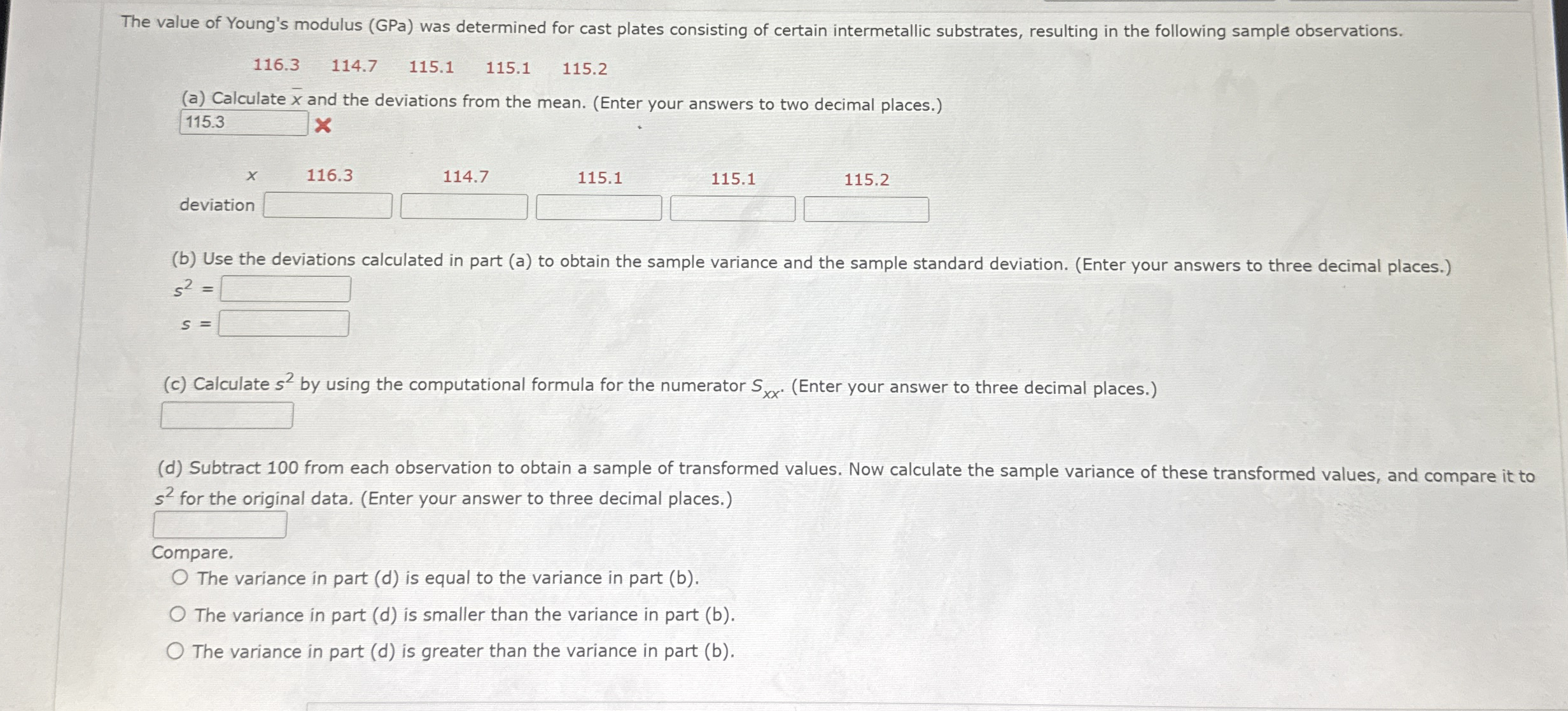 Solved The value of Young's modulus ( ﻿GPa ) ﻿was determined | Chegg.com
