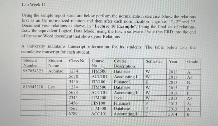 Using the sample report structure below perform the | Chegg.com