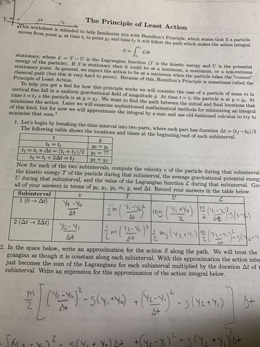 Solved "Y The Principle of Least Action T! This worksheet is | Chegg.com