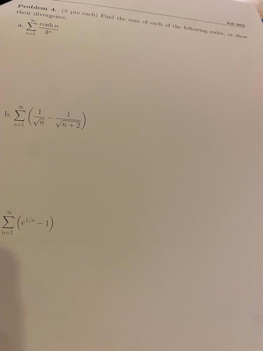 Solved Problem 4. (5 Dts each) Find the sum of ench of the | Chegg.com