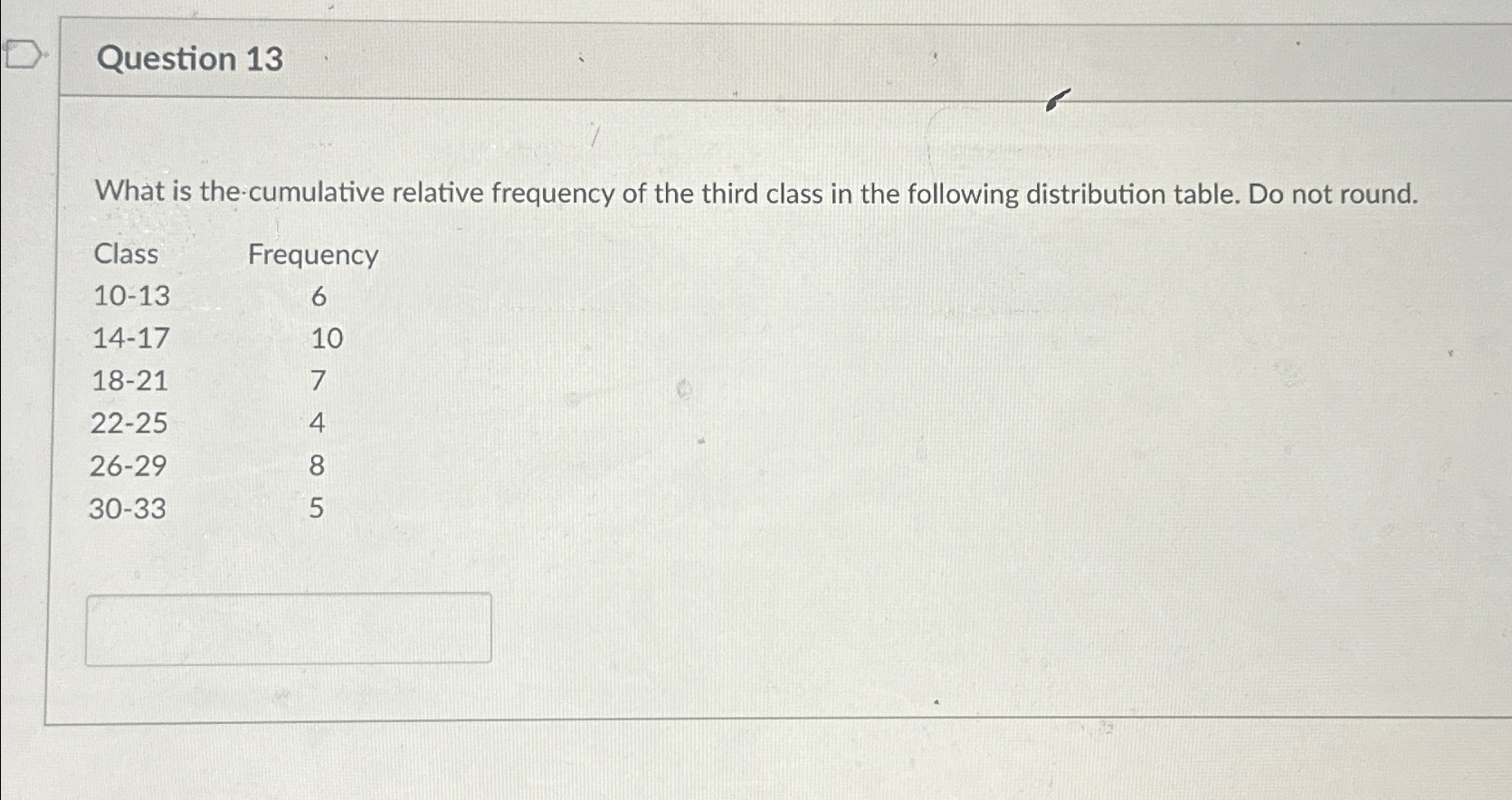 Solved Question 13What is the cumulative relative frequency | Chegg.com