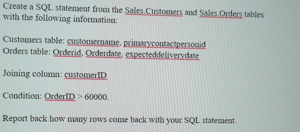 Solved Create a SQL statement from the Sales. Customers and | Chegg.com