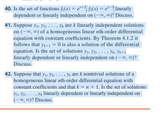 Solved Is the set of functions f1(x)=ex+2,f2(x)=ex-3 | Chegg.com
