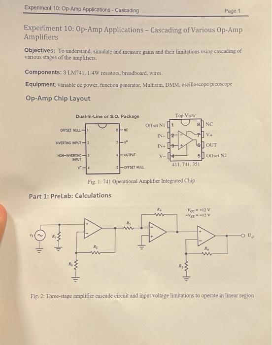 Experiment 10: Op-Amp Applications - Cascading of | Chegg.com