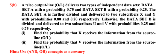 Solved 5(b) ﻿A telco output-line (O/L) ﻿delivers two types | Chegg.com