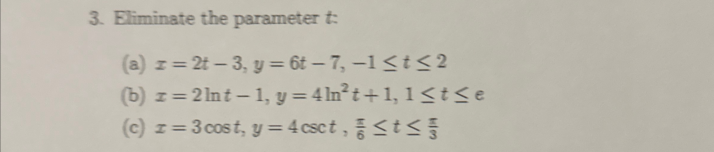 Eliminate the parameter t | Chegg.com