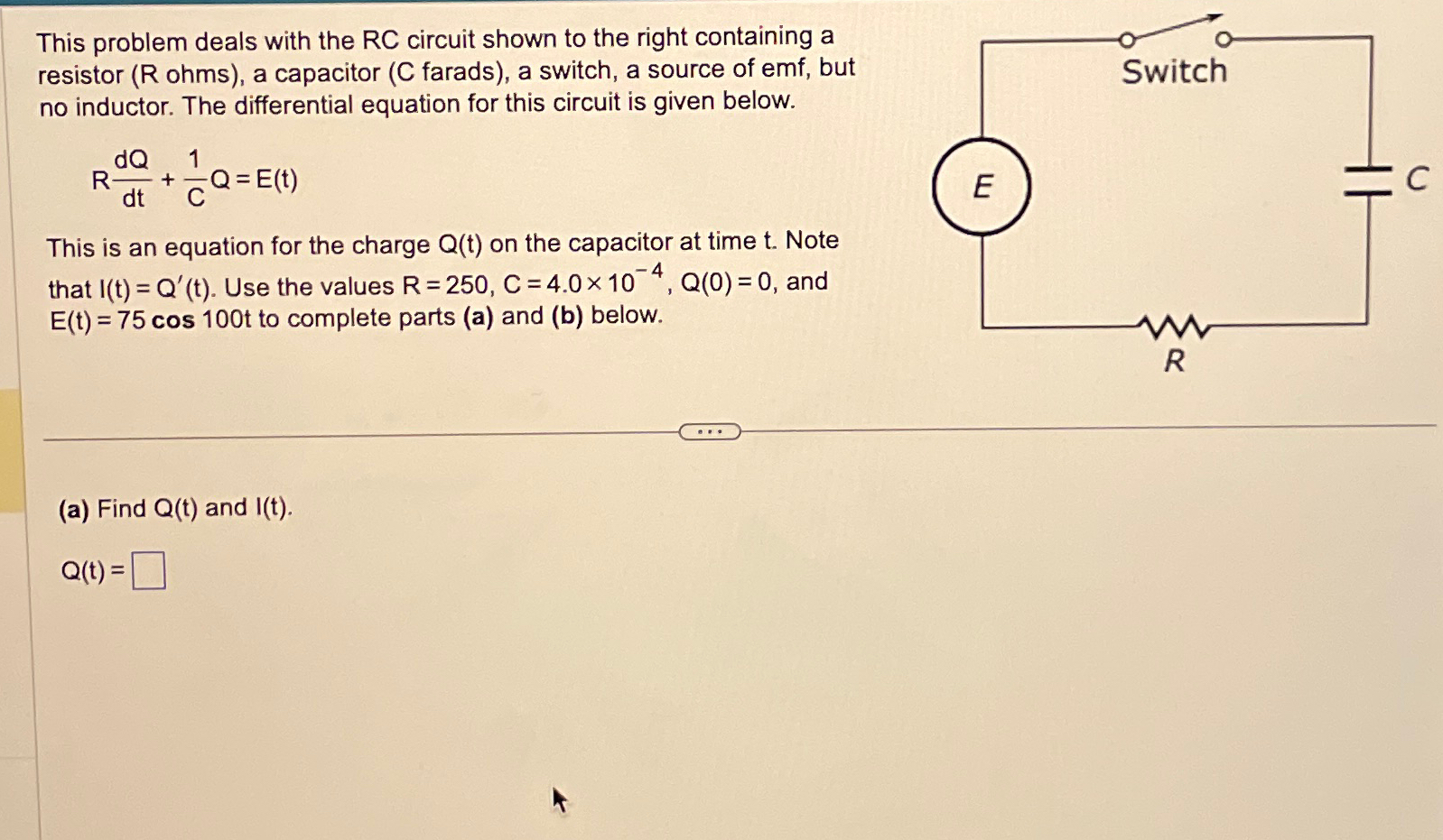 Solved This problem deals with the RC ﻿circuit shown to the | Chegg.com