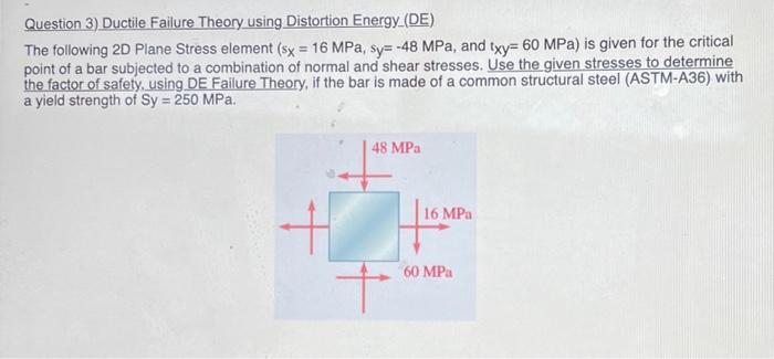 Solved Question 3) Ductile Failure Theory using Distortion | Chegg.com