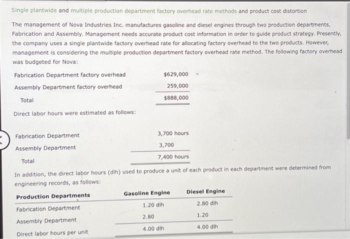 Solved Single plantwide and multiple production department | Chegg.com