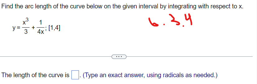 Solved Find the arc length of the curve below on the given | Chegg.com