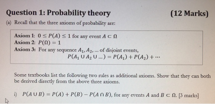 Solved Question 1: Probability theory (a) Recall that the | Chegg.com