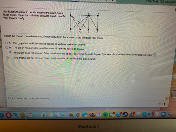 Solved This Test: 100 pts poss Use Euler's theorem to decide | Chegg.com