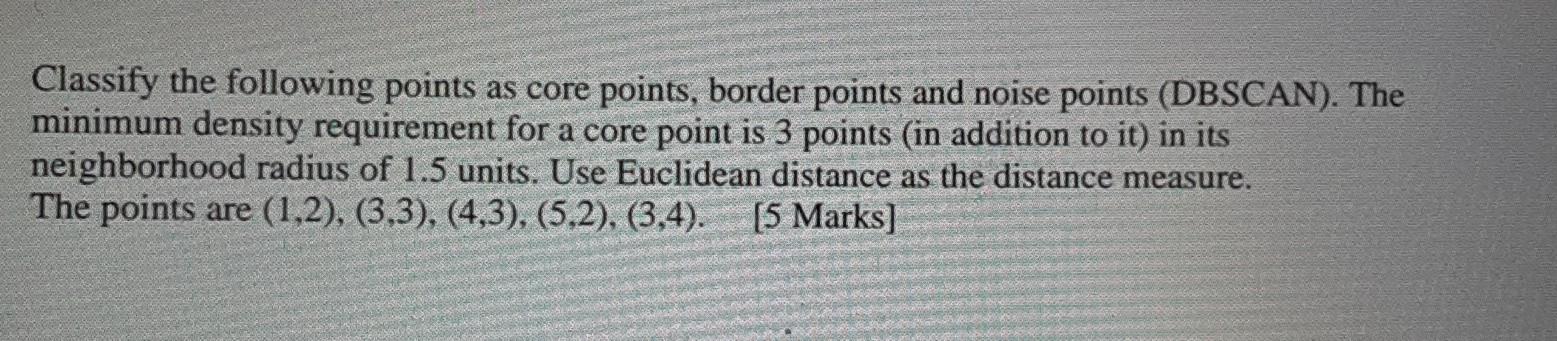 Solved Classify the following points as core points, border | Chegg.com