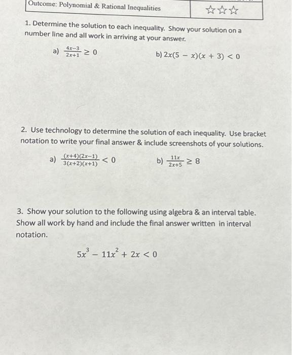 1. Determine the solution to each inequality. Show | Chegg.com