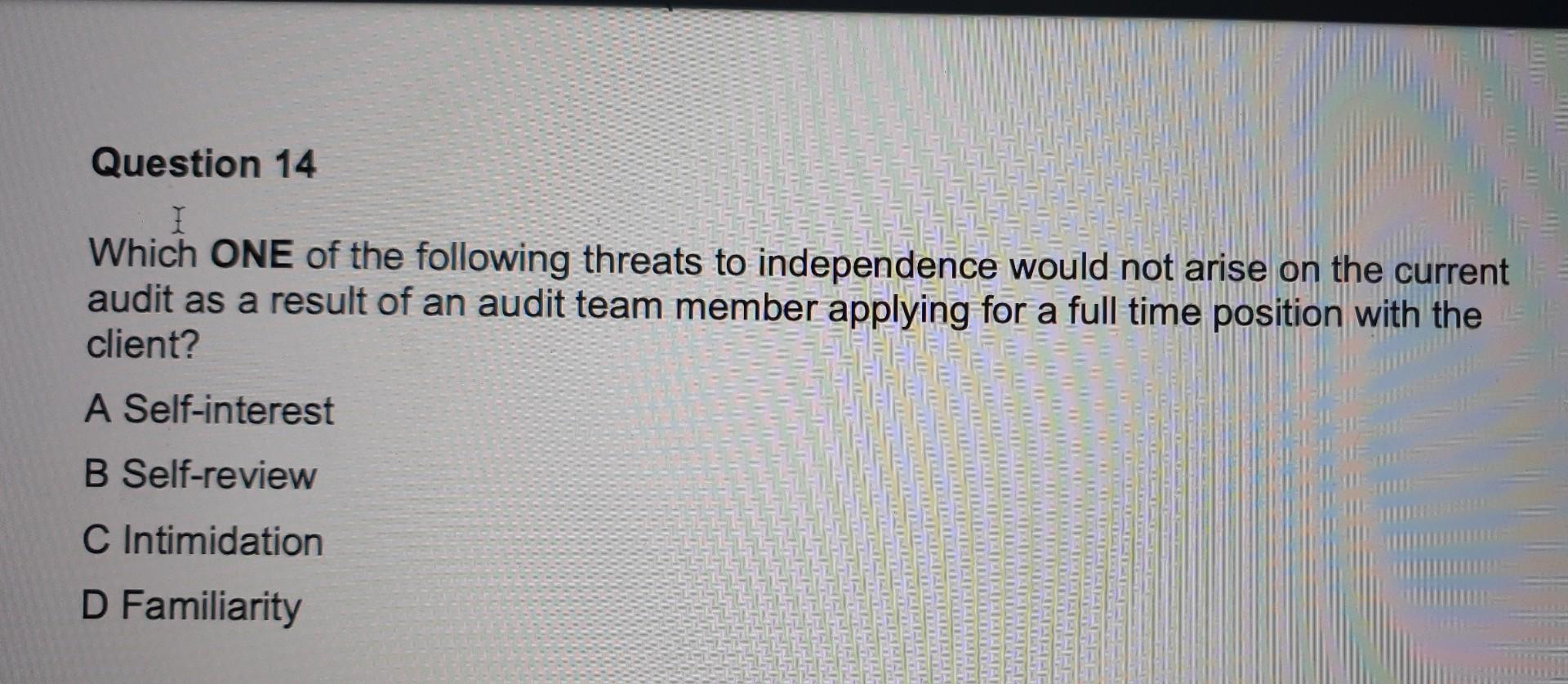 Solved Which ONE of the following threats to independence | Chegg.com