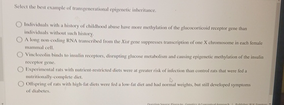 Solved Select the best example of transgenerational | Chegg.com