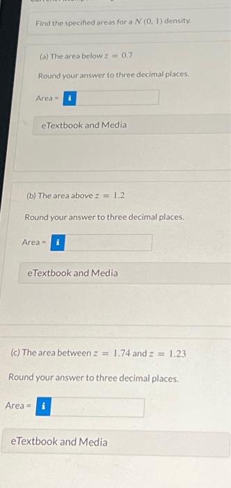Solved Find the specified areas for a N (0, 1) density. (a) | Chegg.com