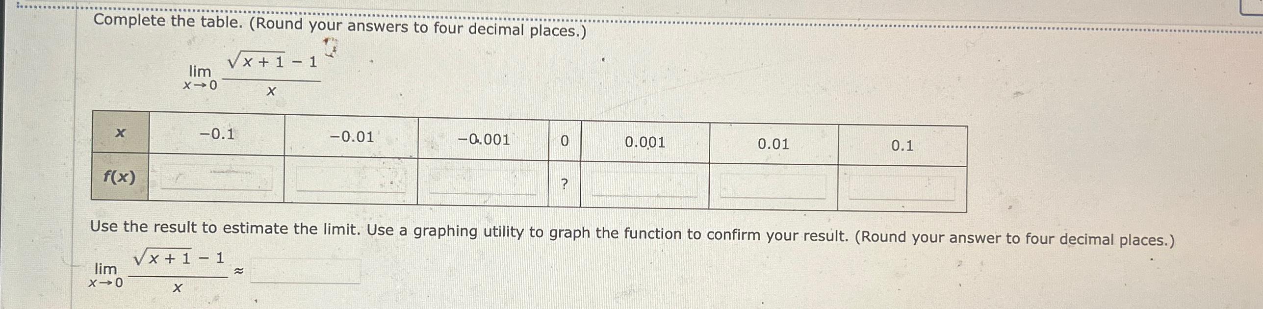 Solved Complete the table. (Round your answers to four | Chegg.com