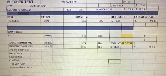 PREPARED BY: BUTCHER TEST ITEM: whole striploin | Chegg.com