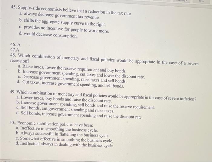 Solved 4. To decrease the money supply, the Fed can a. buy | Chegg.com