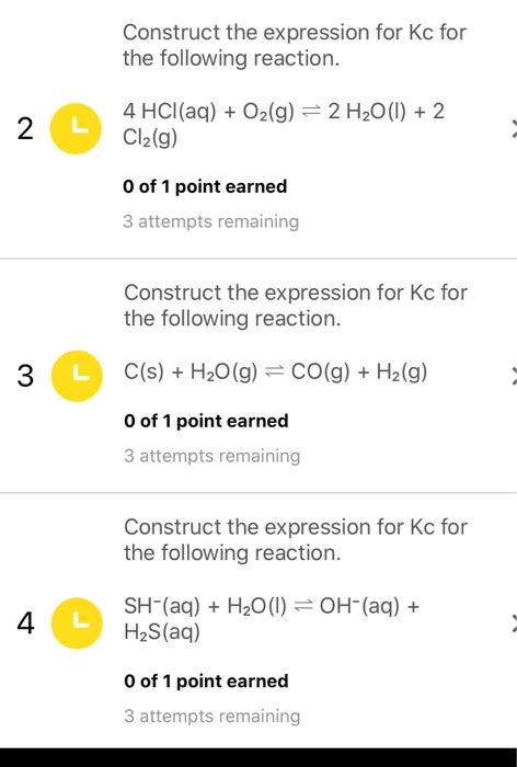 Solved Construct the expression for Kc for the following | Chegg.com