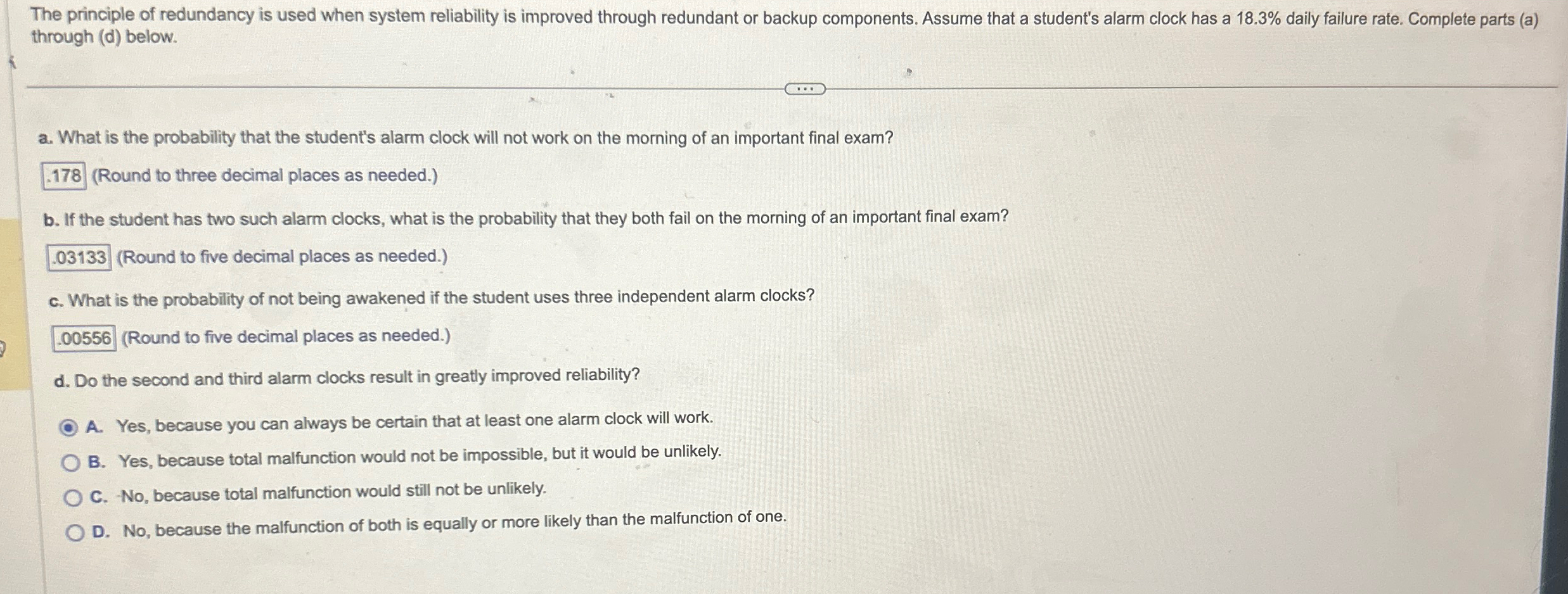 Solved The principle of redundancy is used when system | Chegg.com