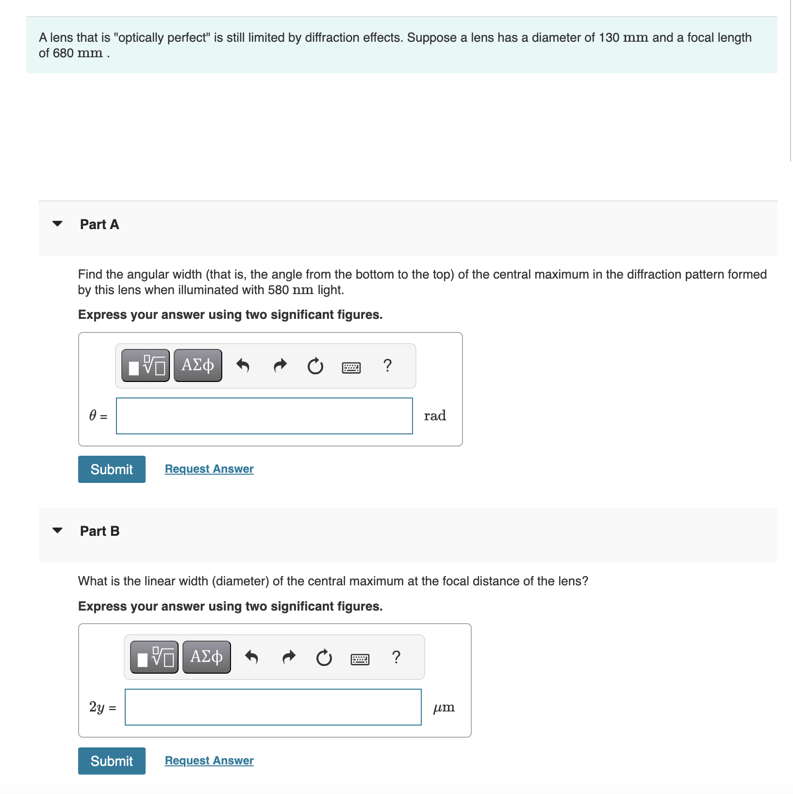 Solved A lens that is "optically perfect" is still limited | Chegg.com