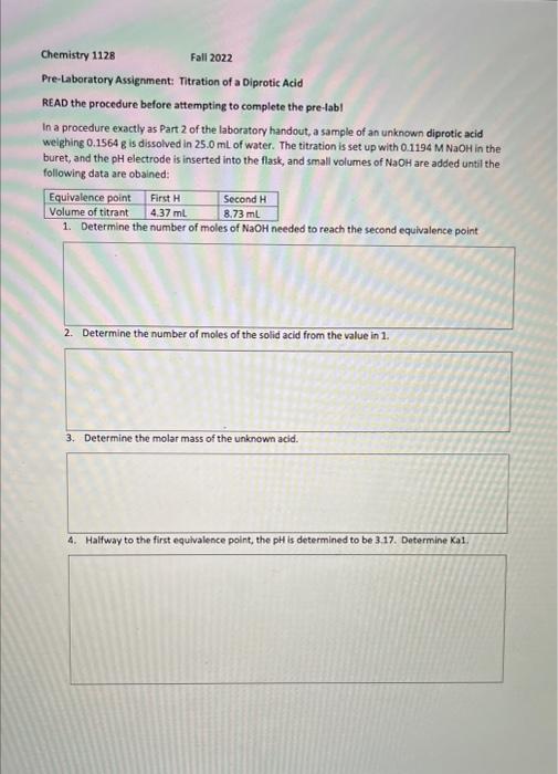 Solved Chemistry 1128 Fall 2022 Pre-Laboratory Assignment: | Chegg.com