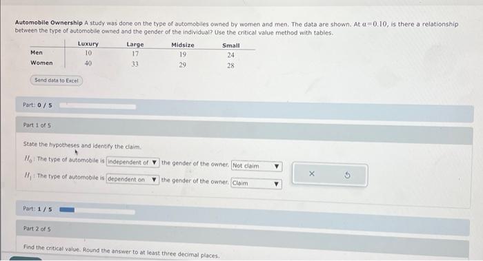 Solved Automobile Ownership A study was done on the type of | Chegg.com