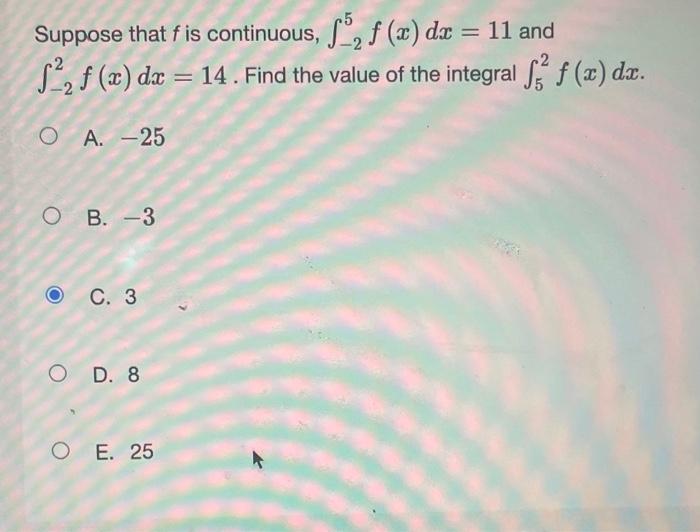 Solved Suppose that f is continuous, ∫−25f(x)dx=11 and | Chegg.com