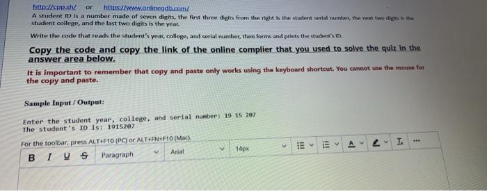 Solved or http://cpp.sh https://www.onlinegdb.com/ A student | Chegg.com