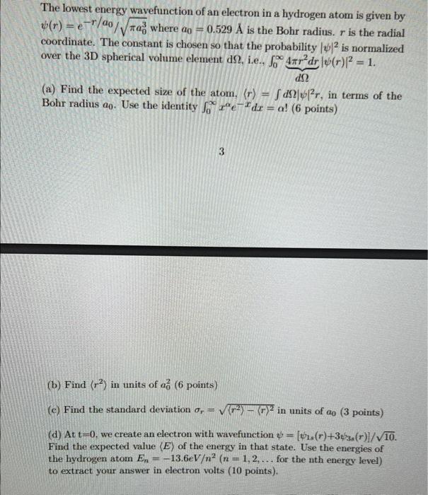 Solved The lowest energy wavefunction of an electron in a | Chegg.com