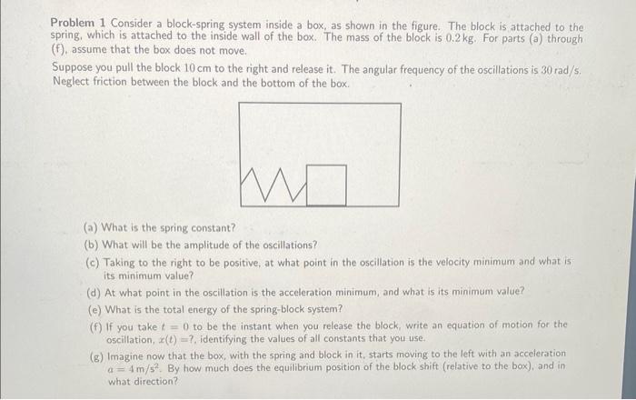 Solved Problem 1 Consider a block-spring system inside a | Chegg.com