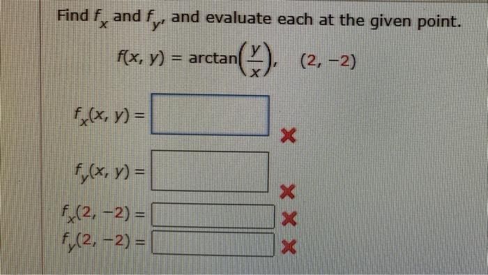 Solved Find fx and fy′ and evaluate each at the given point. | Chegg.com