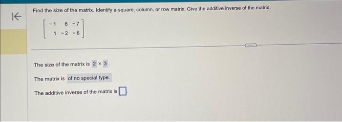 Solved Find the size of the matrix. Identify a square, | Chegg.com