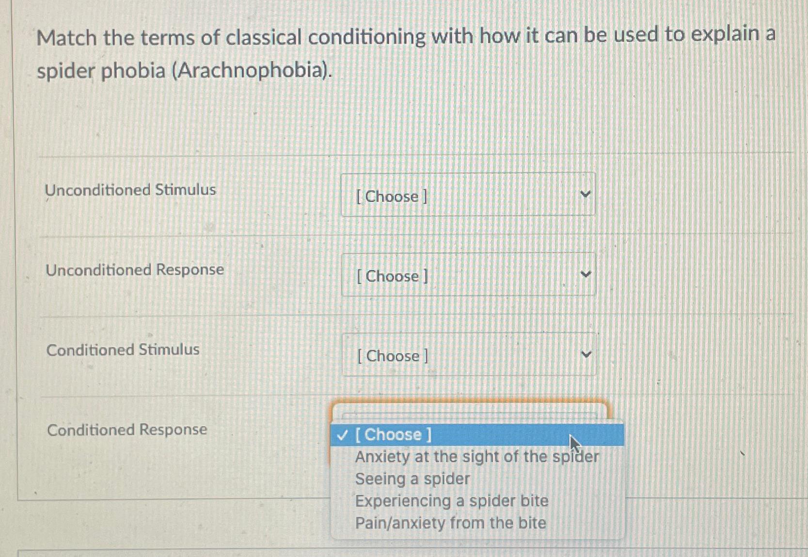 Solved Match the terms of classical conditioning with how it | Chegg.com
