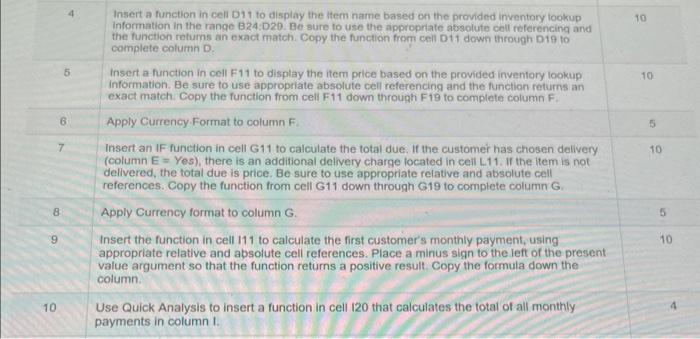 Insert a function in cell D11 to display the ltem | Chegg.com