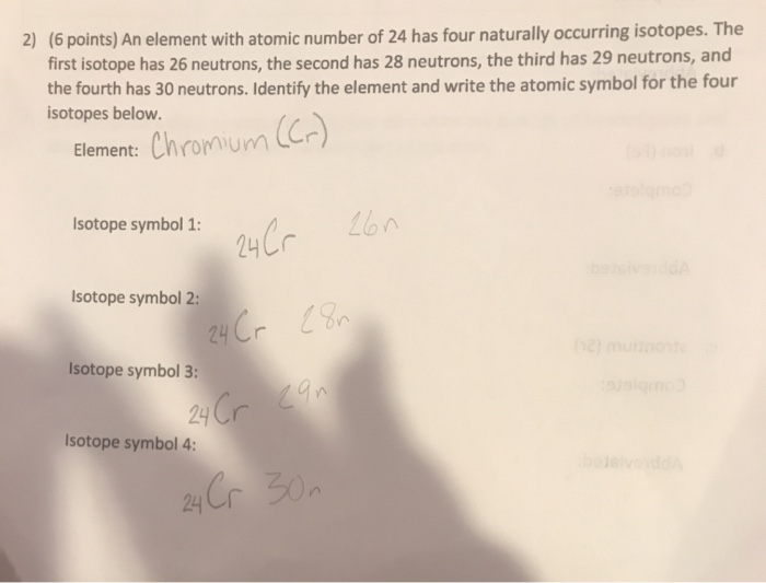 Solved 2) (6 points) An element with atomic number of 24 has | Chegg.com